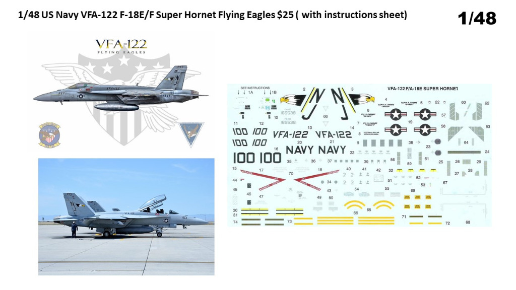 1/72, 1/48 Decals for US Navy F-18A/C/E/F Boeing Hornet, Super Hornet ...