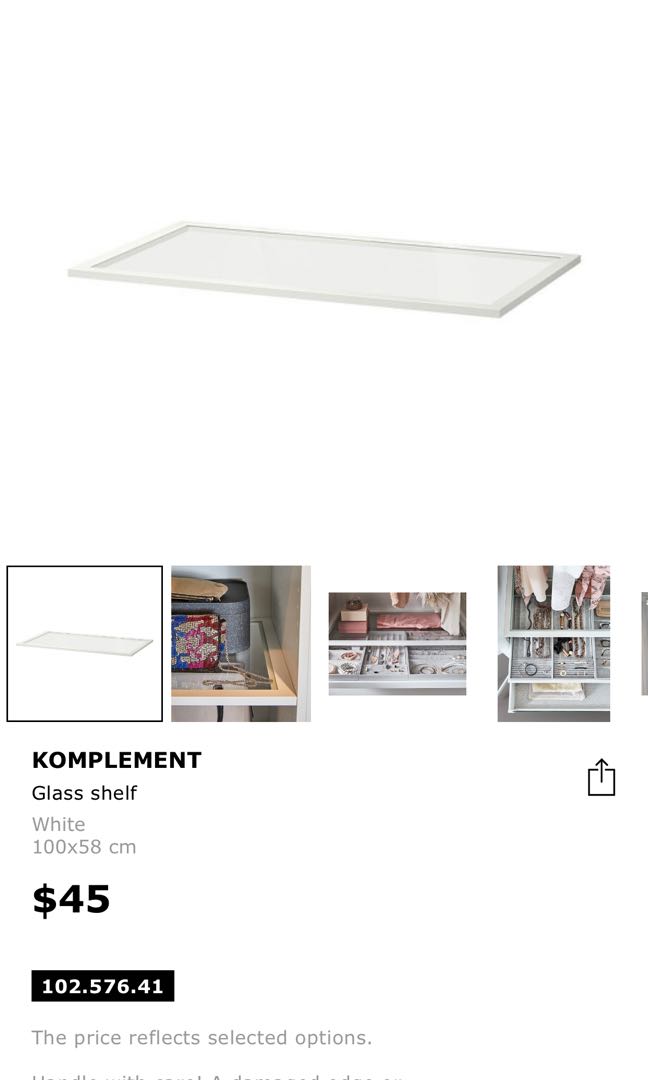 Ikea komplement glass shelf, Furniture & Home Living, Home Improvement ...