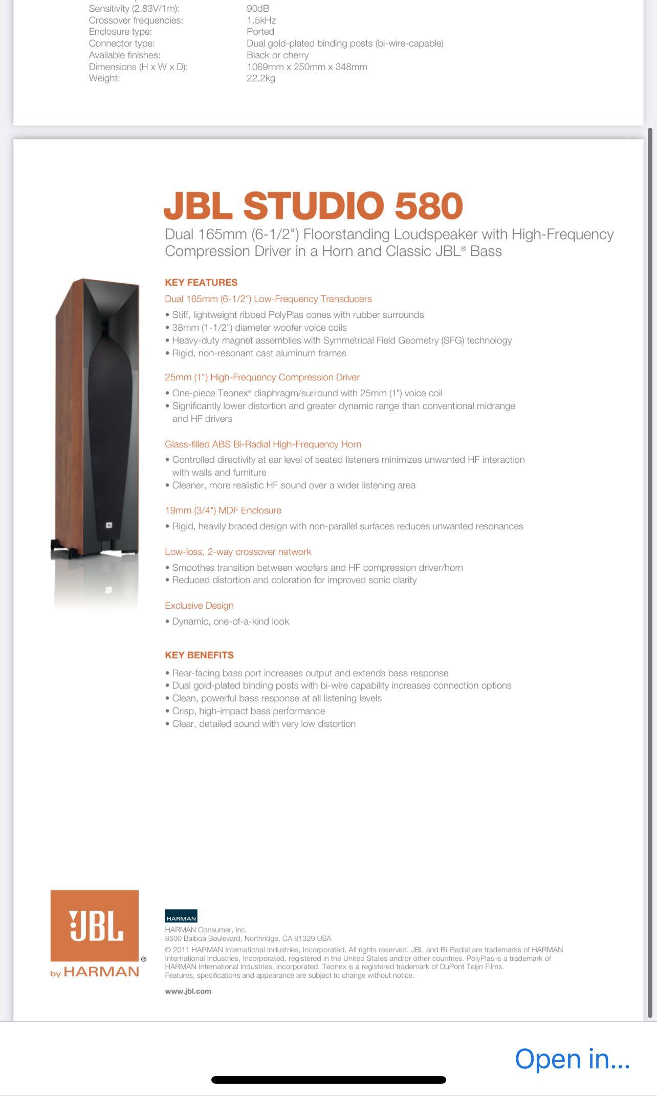 JBL Studio 580 Floorstanding Speakers, Audio, Soundbars, Speakers ...