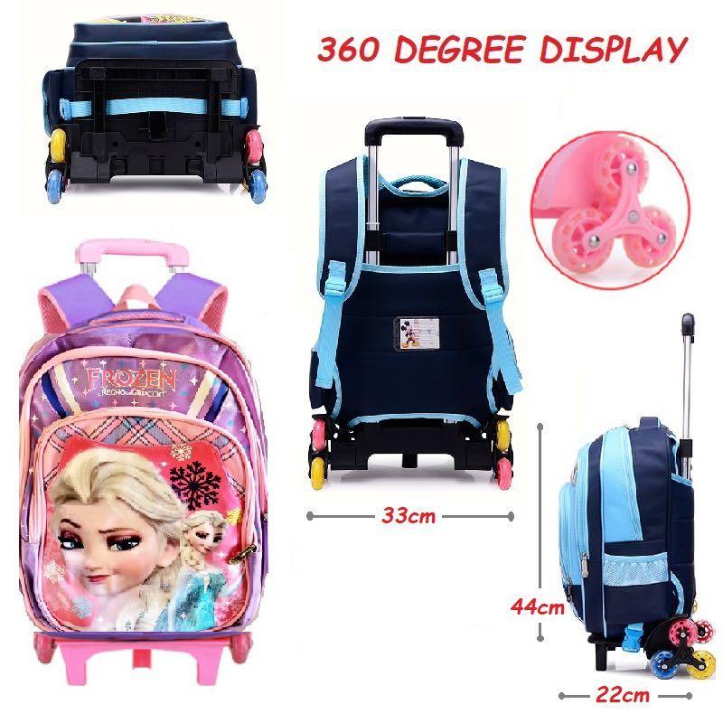 Kids Trolley School Bag Cartoon Disney Princess Frozen Stair Climbing ...