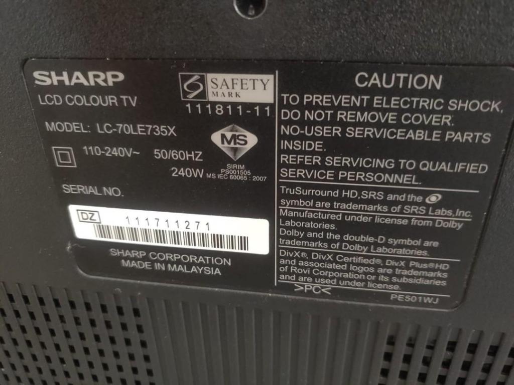 SHARP AQUOS LC-70LE735X, LED LCD 70" HDMI @ $600 each, TV & Home ...