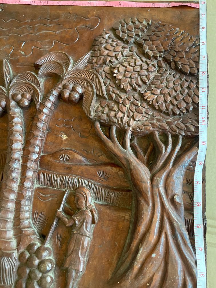 Vintage antique narra wood carving painting oil acrylic watercolor ...