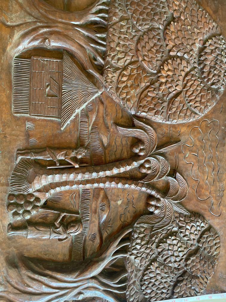Vintage antique narra wood carving painting oil acrylic watercolor ...