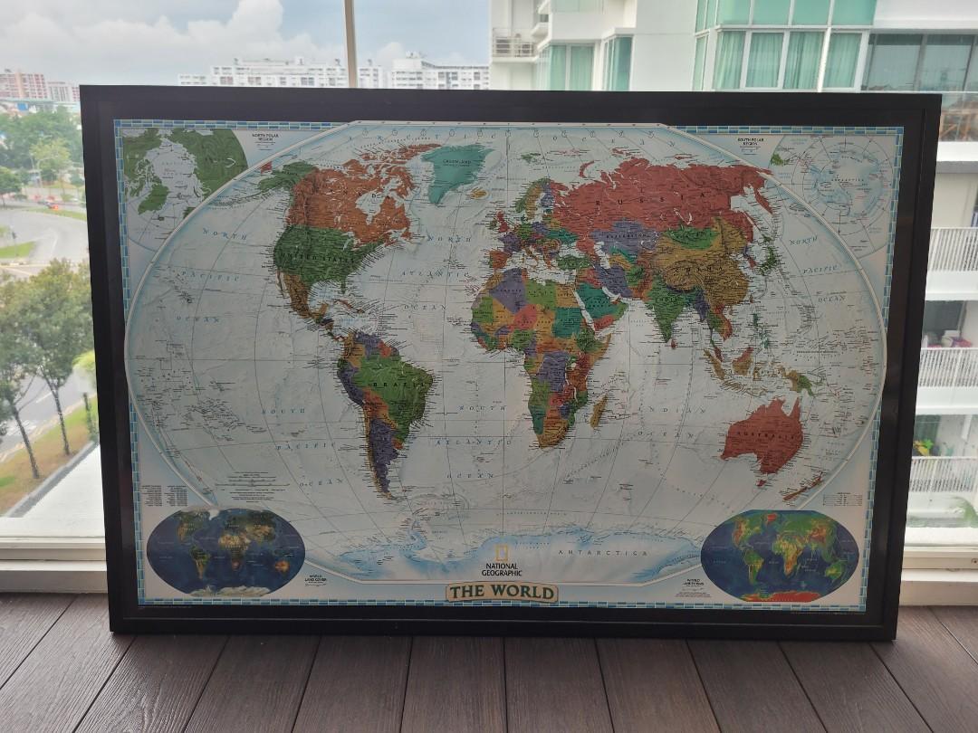 Wold map picture with frame, Hobbies & Toys, Stationery & Craft, Art ...