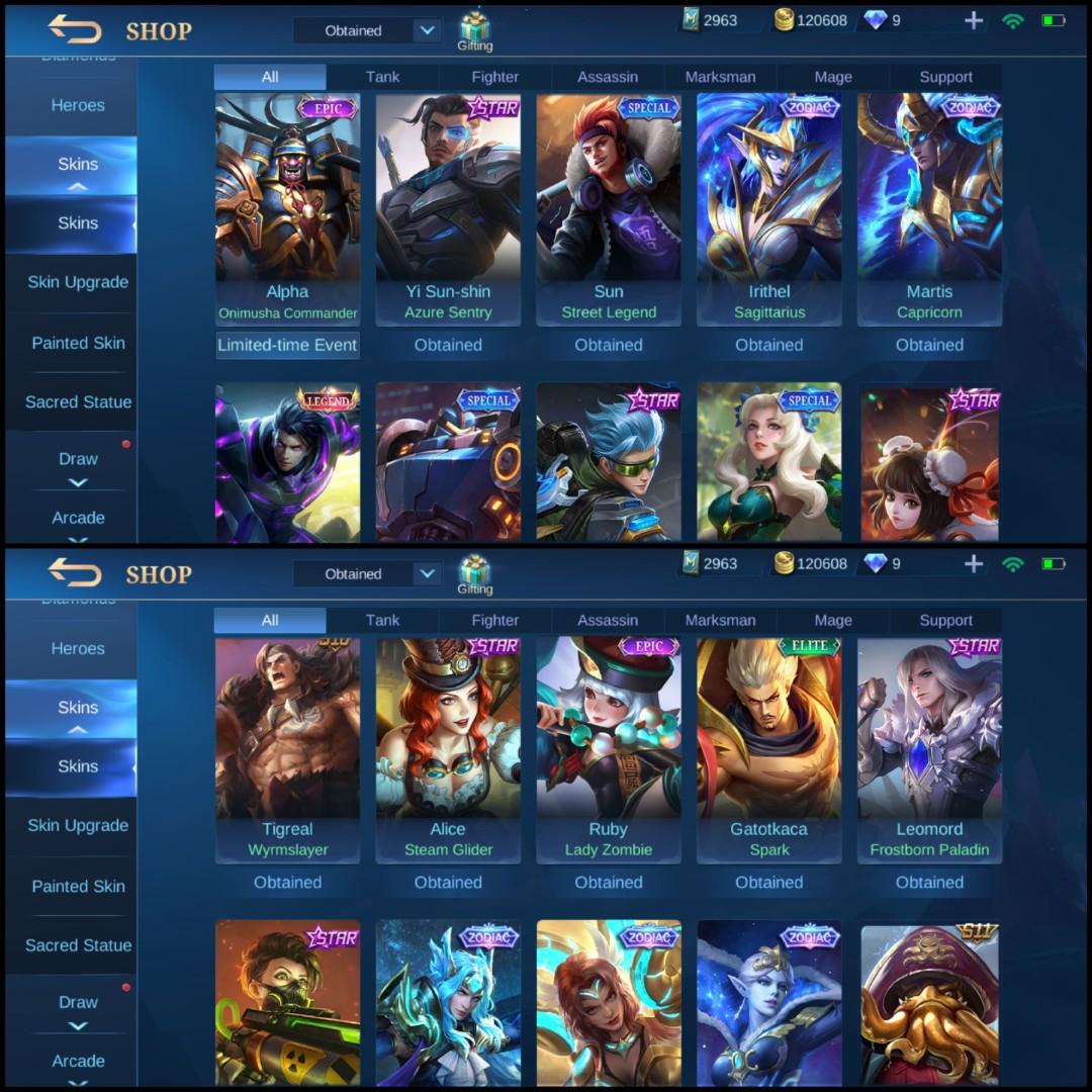Alucard Legend x 2 Kof x Ruby Epic x Harith Evos x 9 Zodiac, Skin 200 ...