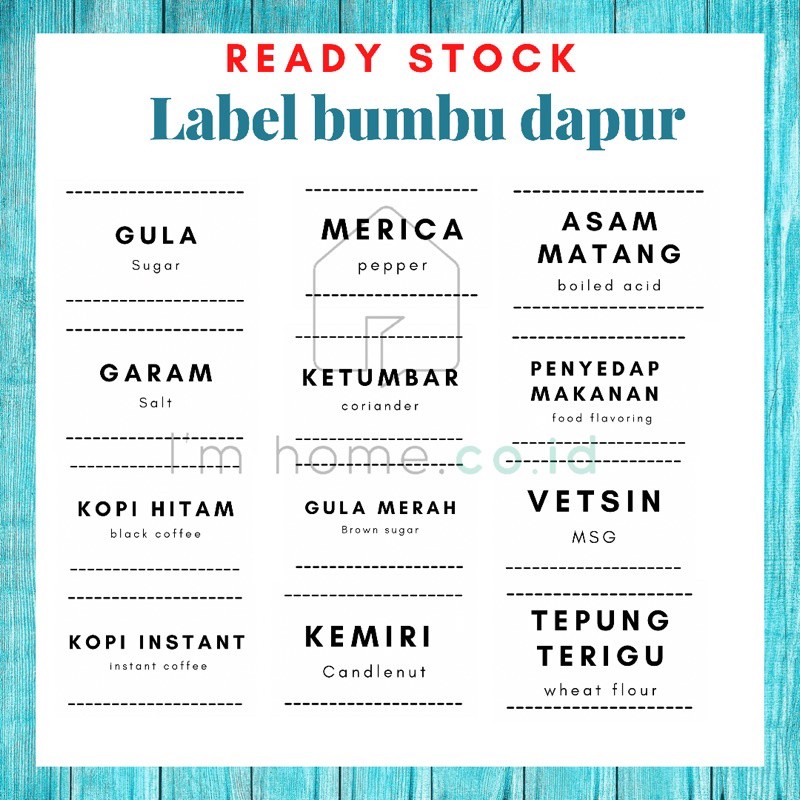 Bumbu Dapur Label sticker keterangan wadah penyimpanan imhome perabotan ...