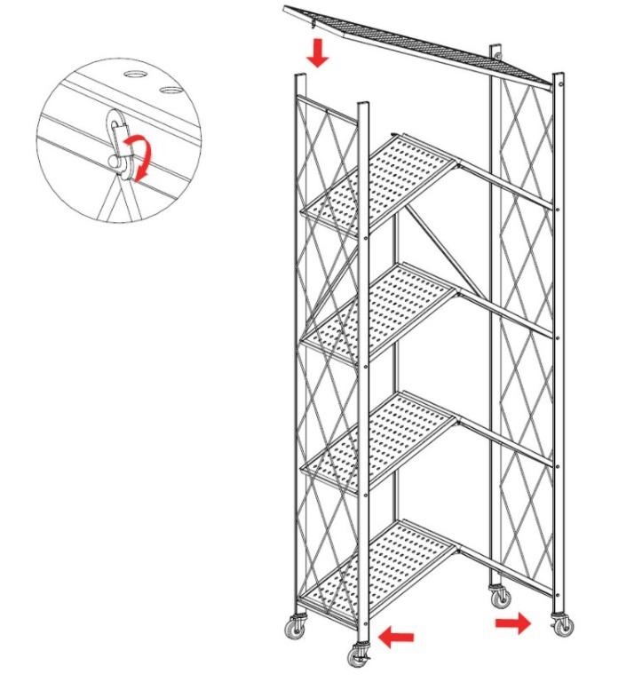 Foldable Storage Rack Movable Folding Bookshelf Kitchen Metal Shelf ...
