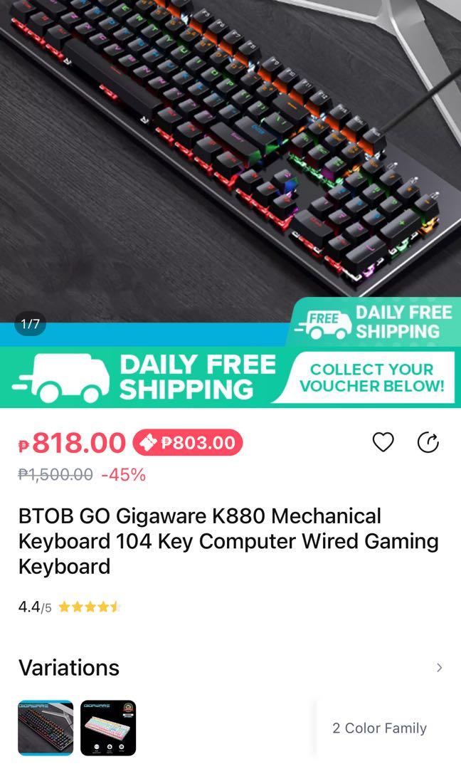 Gigaware K880 Mechanical Gaming Keyboard (White) w/ defects READ DESCRIPTION, Computers & Tech ...