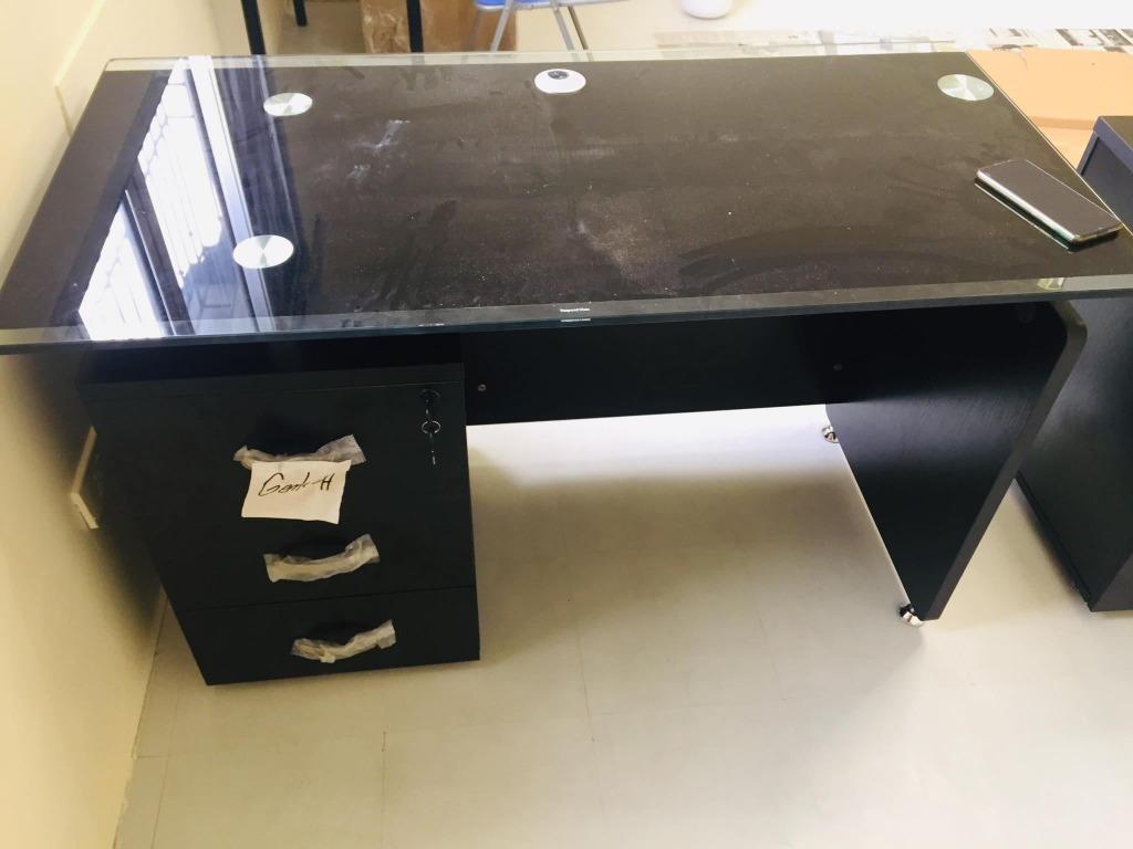 Office Table Glass Top, Furniture & Home Living, Office Furniture ...