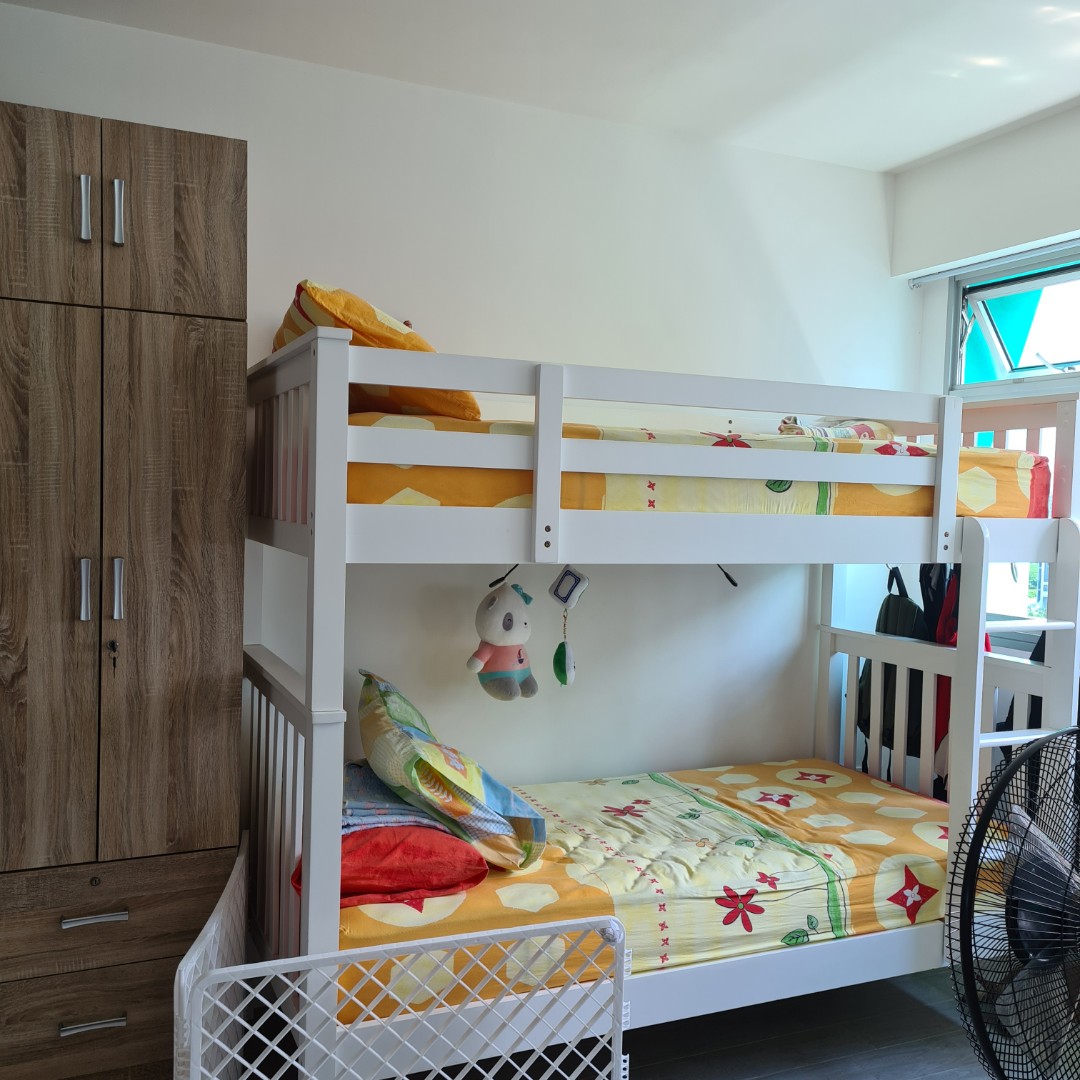 Solid wood white Double decker bed frame, Furniture & Home Living ...