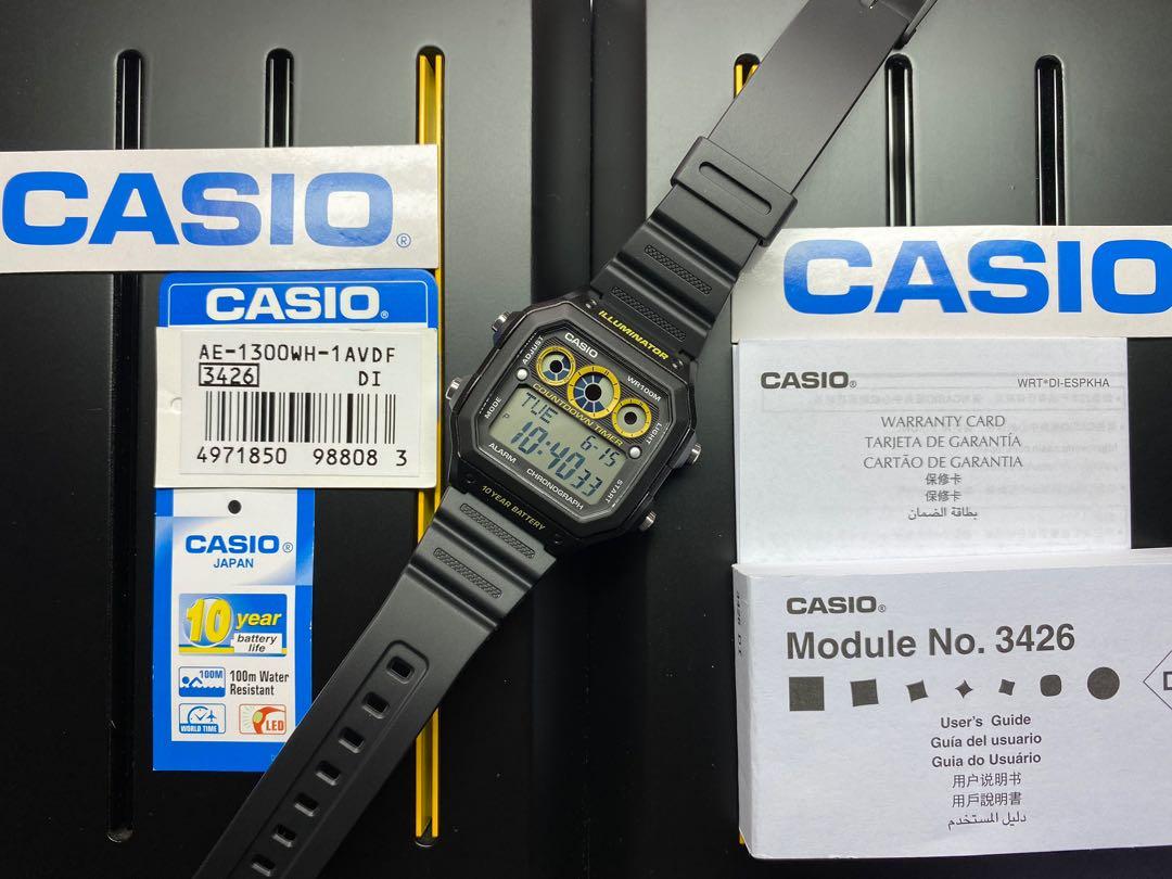 Casio Illuminator AE-1300WH-1A Digital Quartz AE1300WH-1A Black AE1300 ...