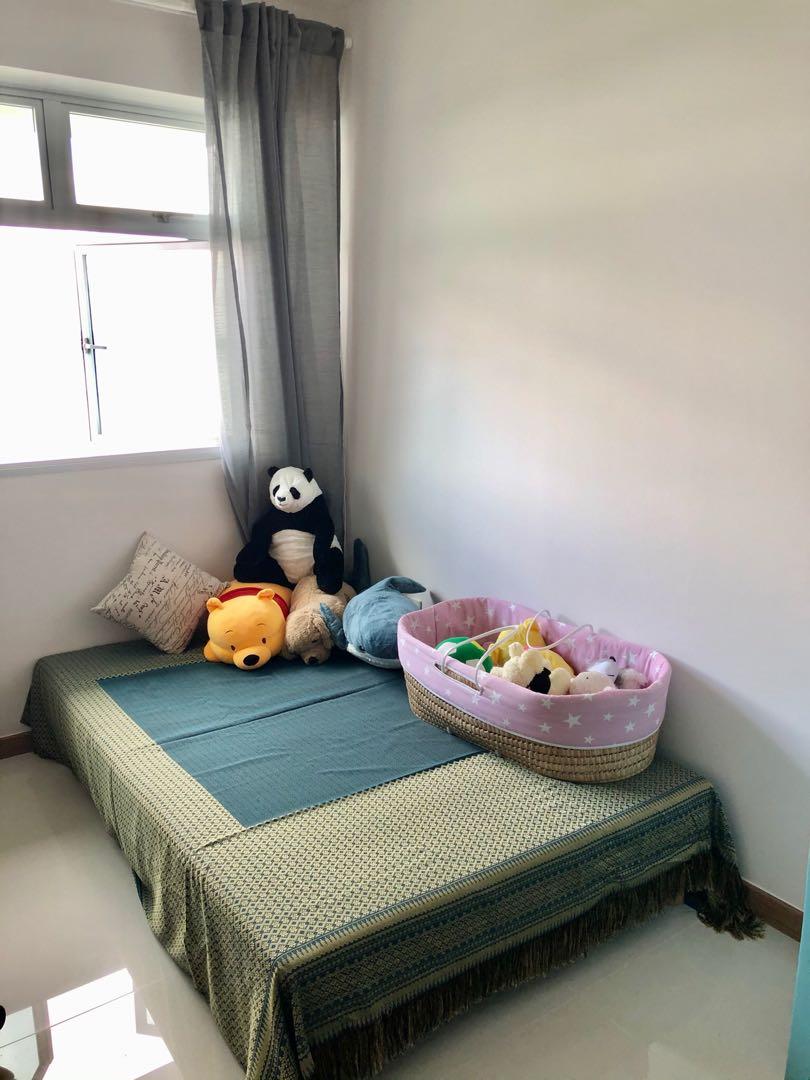 Frameless bed with 4 wooden legs, Furniture & Home Living, Furniture ...