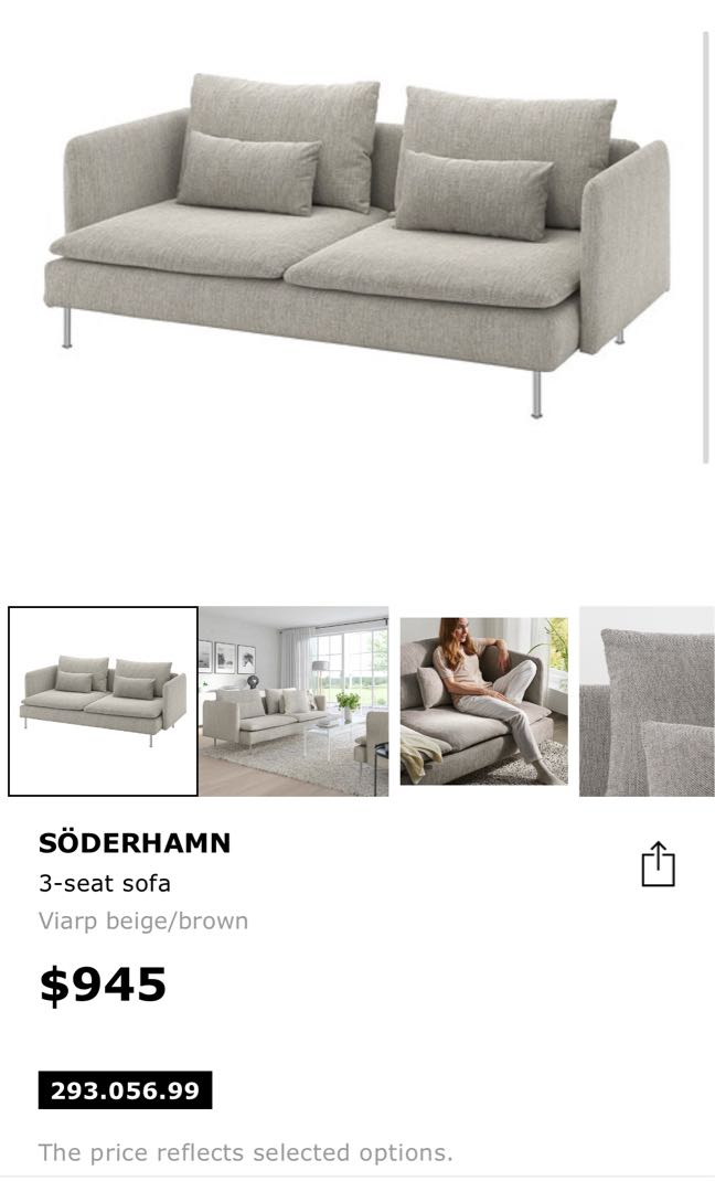 IKEA Soderhamn 3 seat sofa in light pink, Furniture & Home Living ...