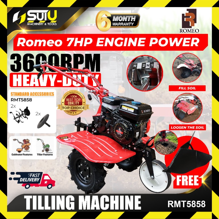 Romeo RMT5858 7HP Petrol MINI POWER TILLER Cultivator MINI TILLING c/w ...