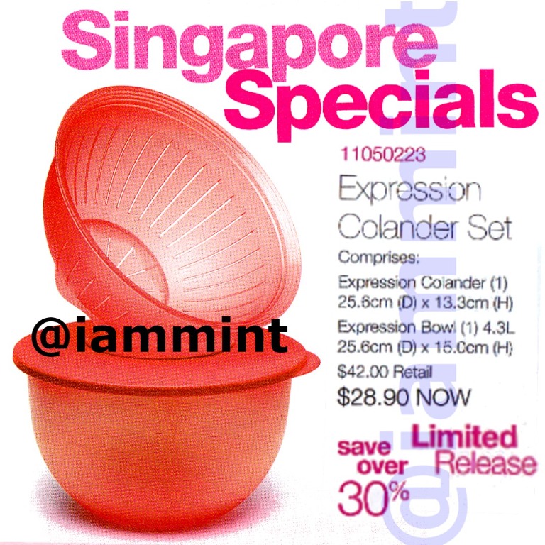 Tupperware 4.3L Expression Round Bowl Container with Colander Strainer ...