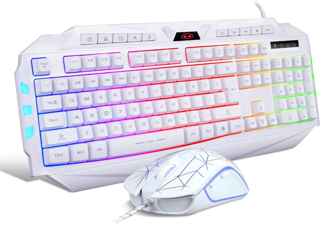 White Gaming Keyboard and Mouse Combo,MageGee GK710 Wired Backlit ...