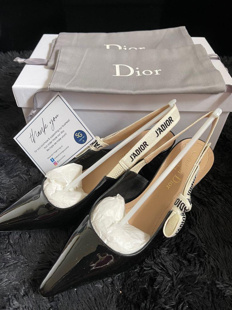 DIOR JADIOR SLING BACK KITTEN HEELS BLACK PATENT, Women's Fashion ...
