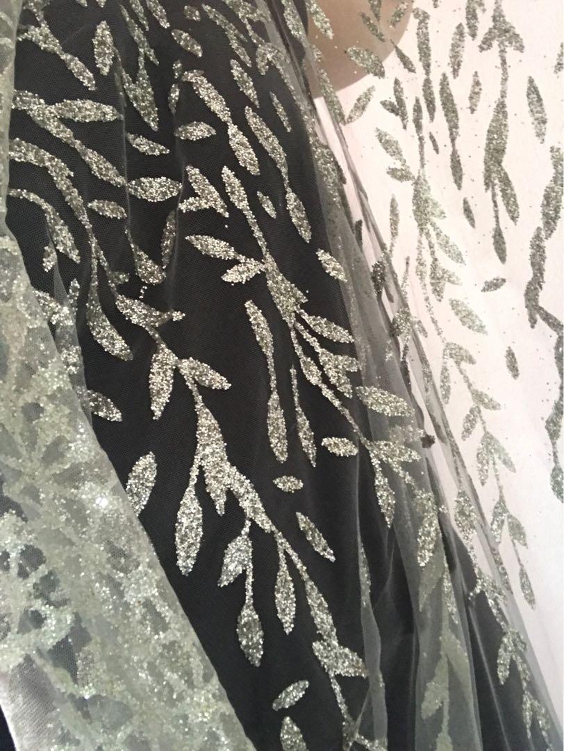 Kain Lace Glitter Silver -4 meter , bidang 60, Women's Fashion ...