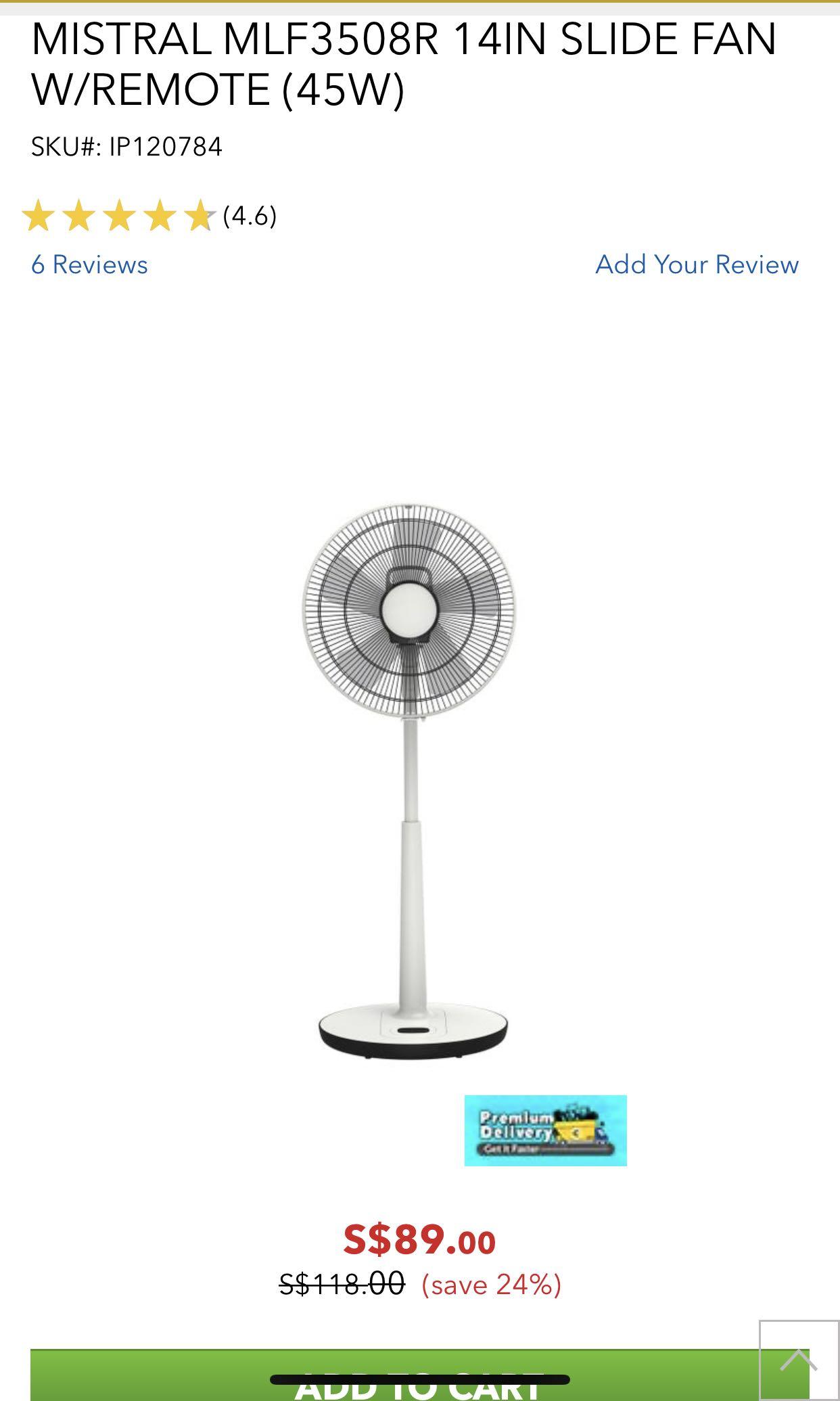 Mistral 14” Remote Slide Fan, Furniture & Home Living, Lighting & Fans ...
