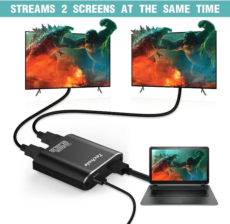 Techole HS306 HDMI Splitter 1 in 2 Out, 4K UHD 3D Powered HDMI Splitter Supports 3D 4K@30HZ Full ...