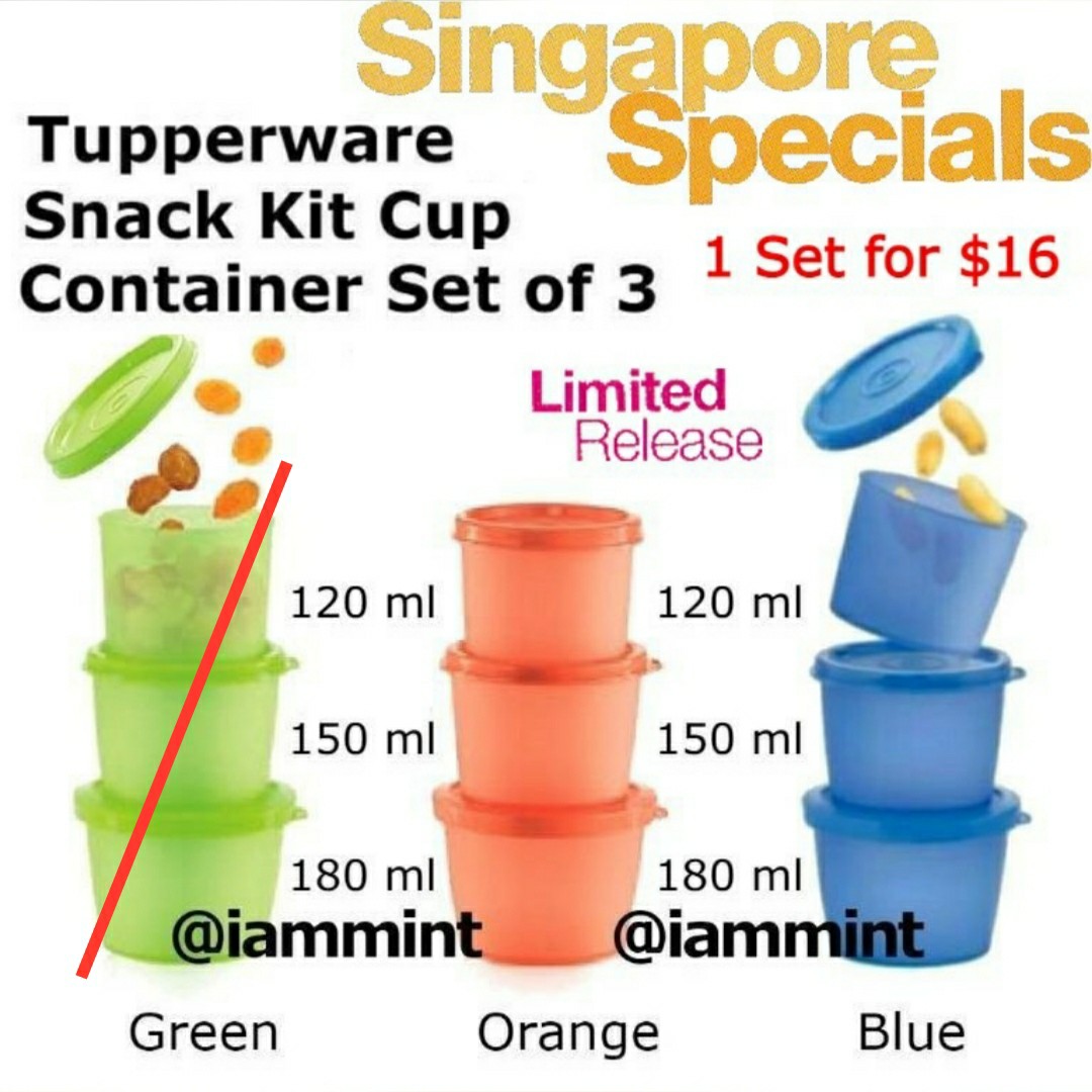 Tupperware Snack Kit Cup Round Container Set of 3, Babies & Kids, Going ...