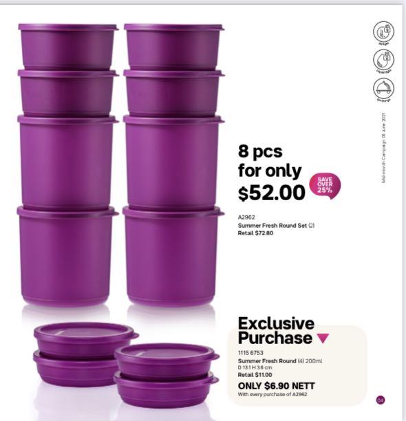 Tupperware Summer Fresh Round Set (4), Furniture & Home Living ...