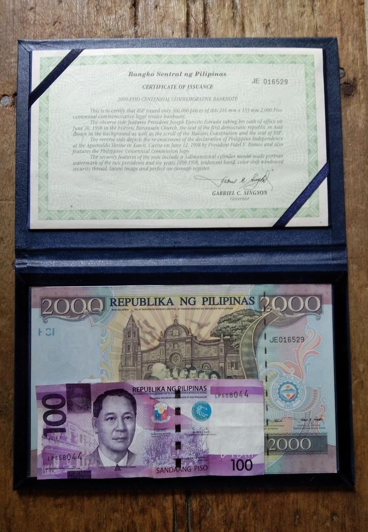 (SOLD) 2000 Piso Centennial Commemorative Banknote, Hobbies & Toys ...