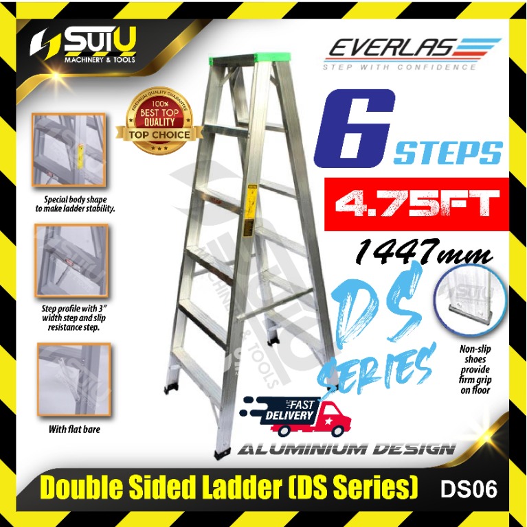 Everlas DS06 Double Sided Aluminum Ladder ( 6 Steps ), Furniture & Home ...