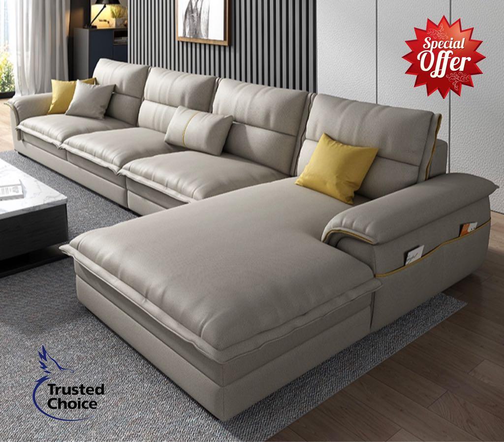 3 seater LINUXII Sofa in Cotton Fabric/ Water Repellent Leather-Aire ...