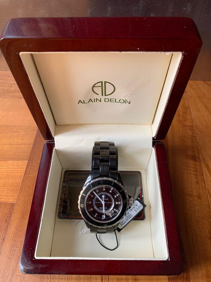 Alain Delon black ceramic man diamond quartz watch, Men's Fashion ...