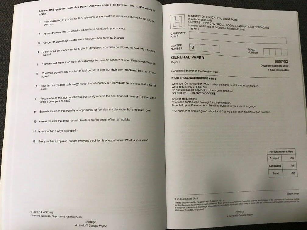 A-Level H1 General Paper TYS | Yearly Edition |2010-2019 | SAP ...