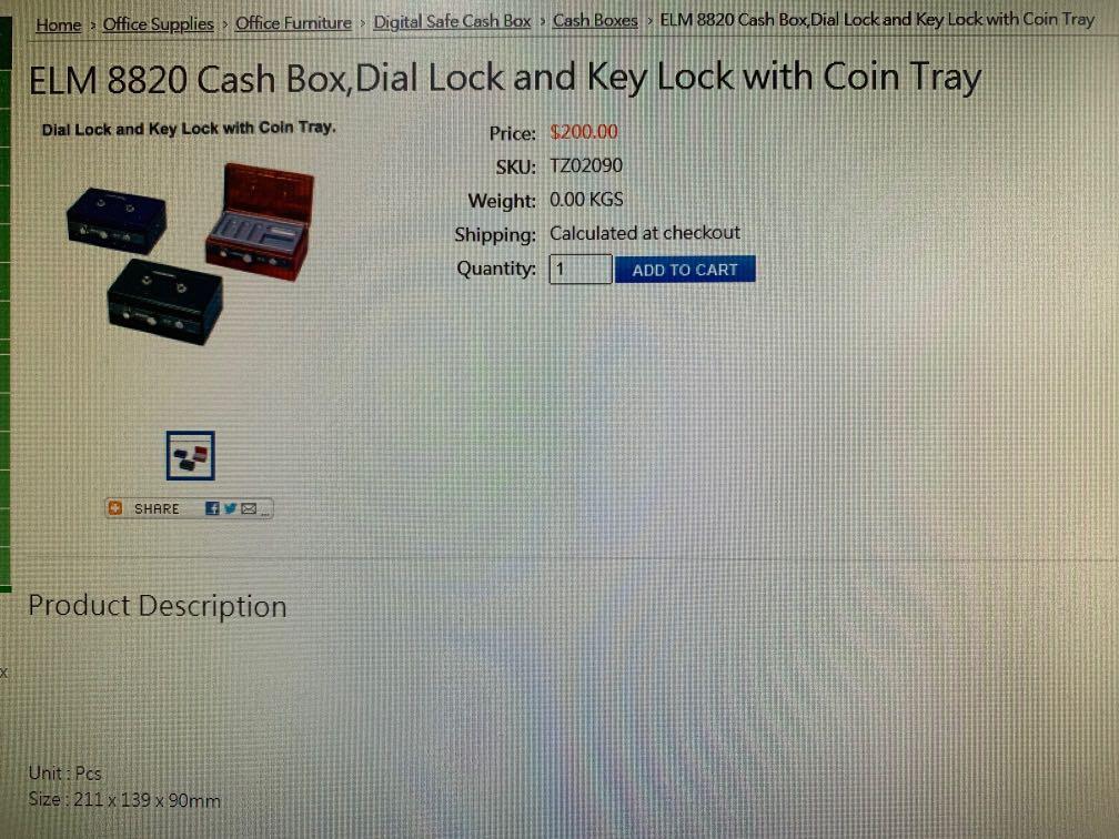 ELM 8820 cash box 密碼鎖 小夾萬 錢箱 dail lock (no key) 冇鎖匙, 傢俬＆家居, 其他, 家居改善及收納 ...