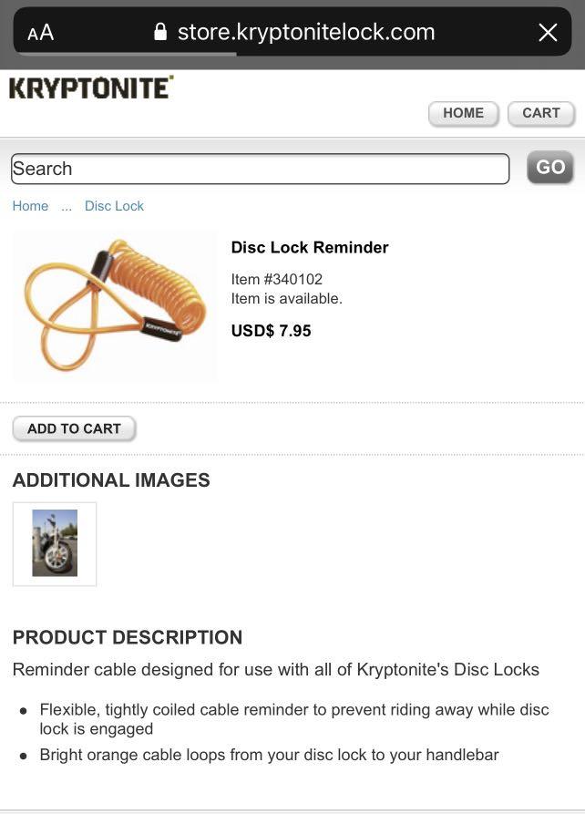 Kryptonite disc lock reminder, Motorcycles, Motorcycle Accessories on ...