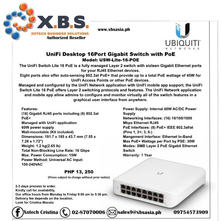 Ubiquiti UniFi Desktop 16Port Gigabit Switch with PoE Model: USW-Lite ...