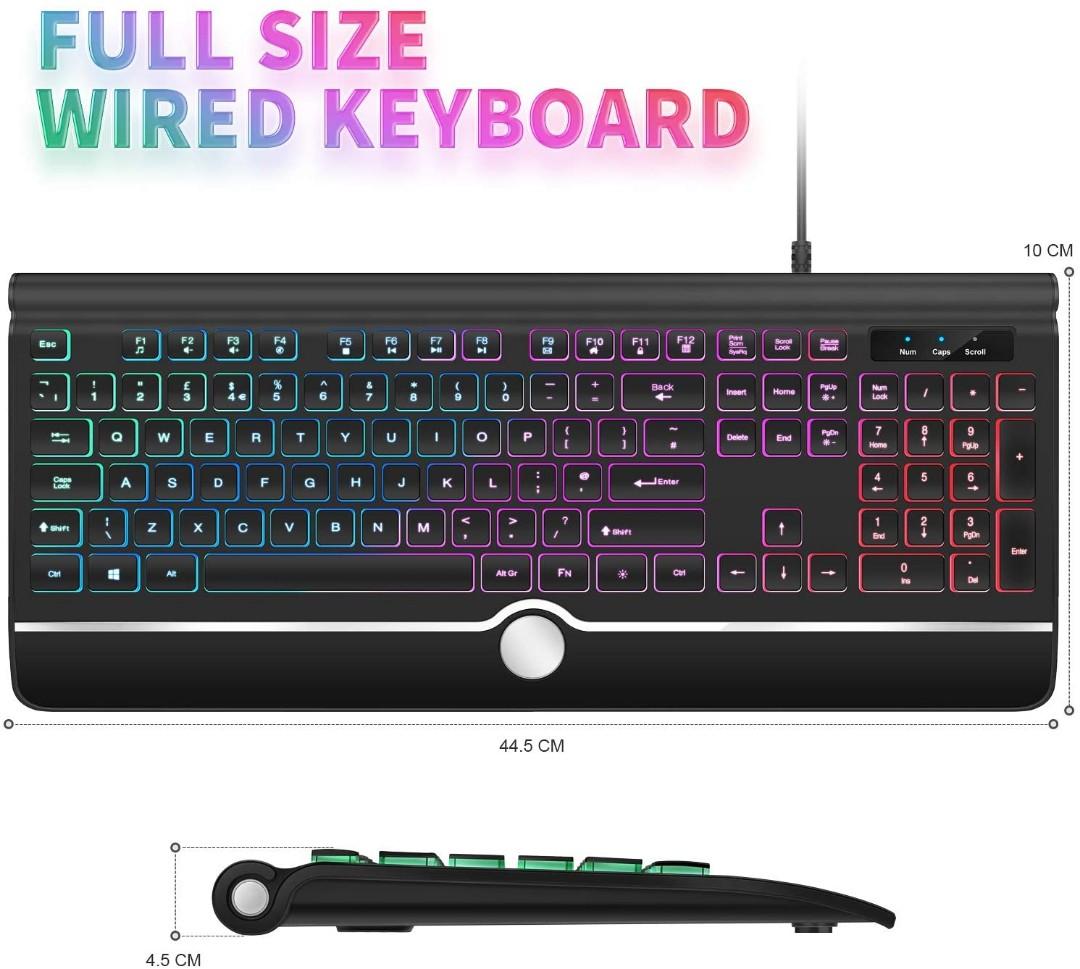 Wired Backlight Keyboard, Jelly Comb USB Wired Rainbow Illuminated ...