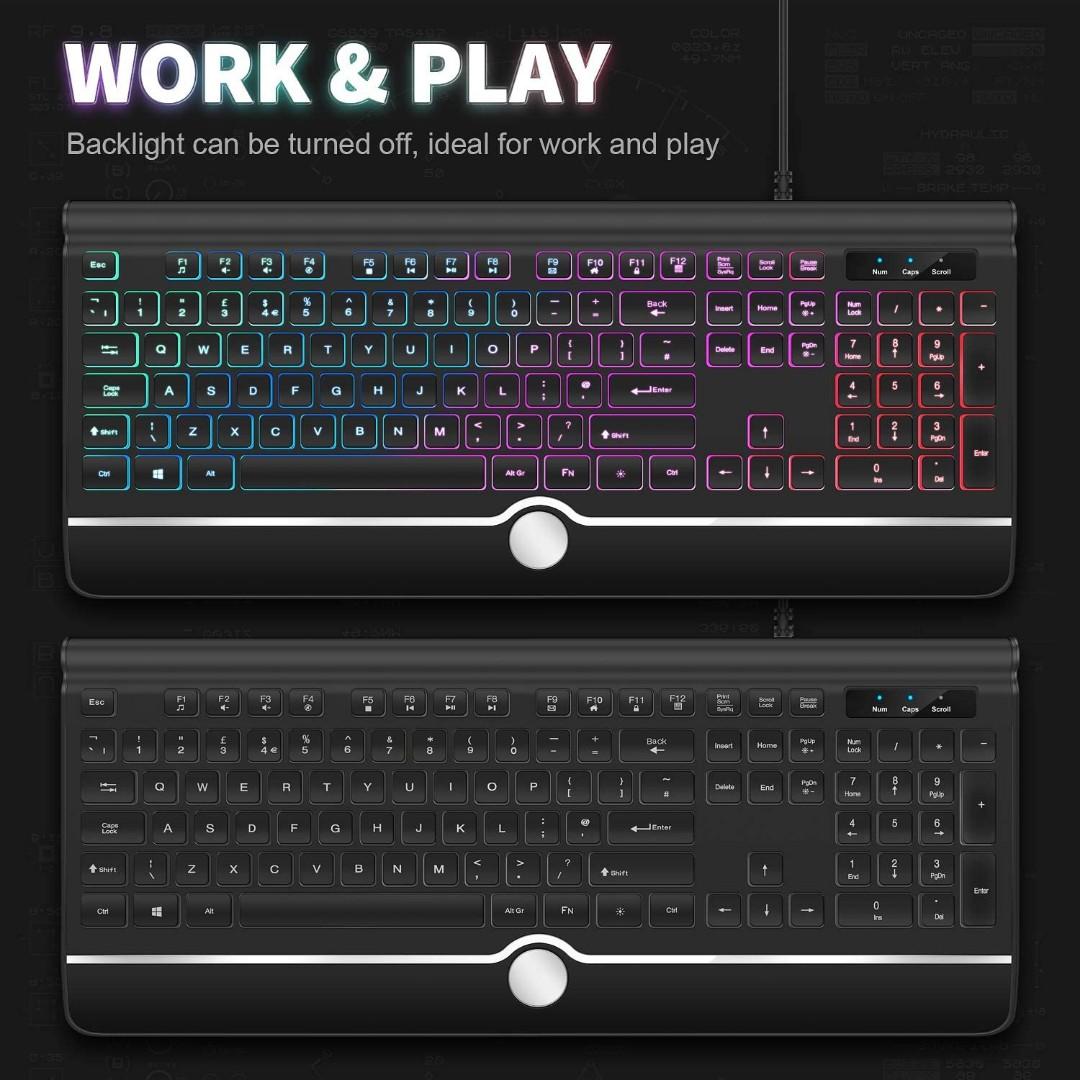 Wired Backlight Keyboard, Jelly Comb USB Wired Rainbow Illuminated ...