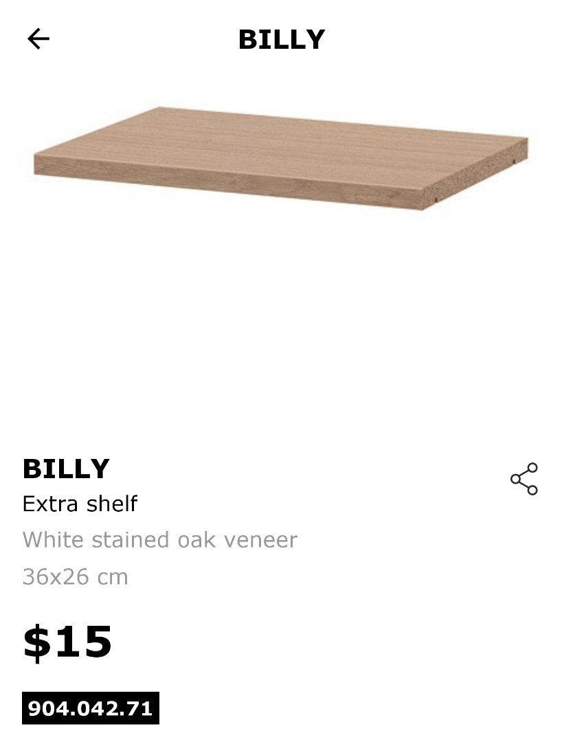 Billy Extra Shelf 36 cm, Furniture & Home Living, Furniture, Shelves ...