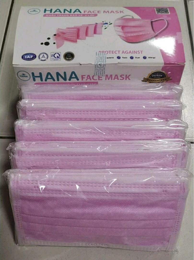 Hana 4 Ply Medical Grade Disposable Face Mask, Health & Nutrition, Face ...