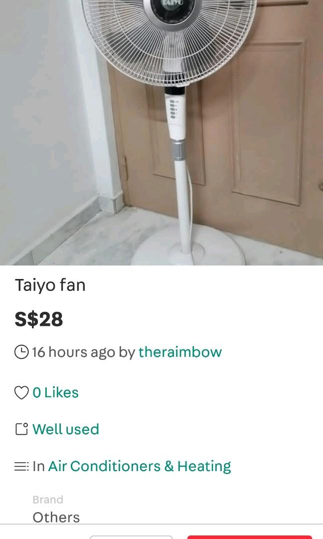 Strong "16 Taiyo electric standing fan, Furniture & Home Living ...