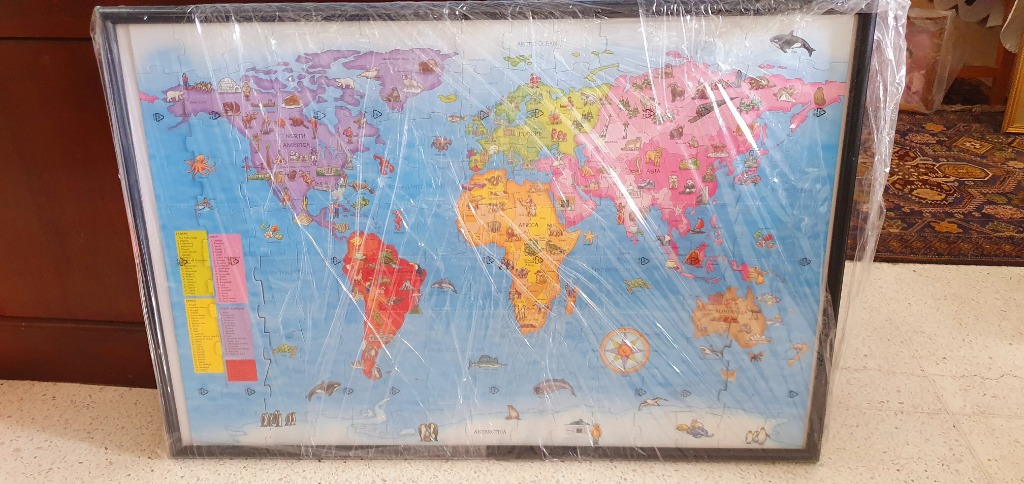 World Map with Frame, Furniture & Home Living, Home Decor, Frames ...
