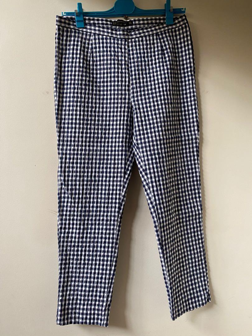 Zara Basic Gingham Slacks Trousers Pants, Women's Fashion, Bottoms ...