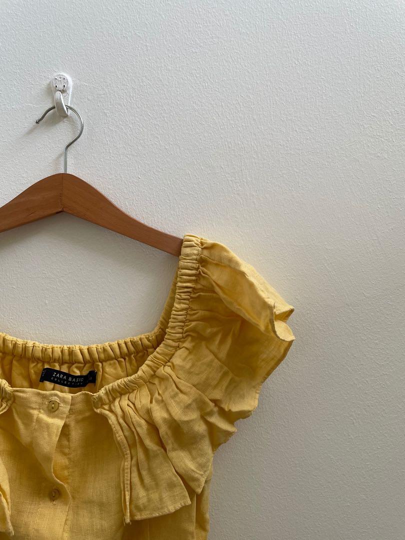 Zara yellow linen ruffle dress, Women's Fashion, Dresses & Sets ...