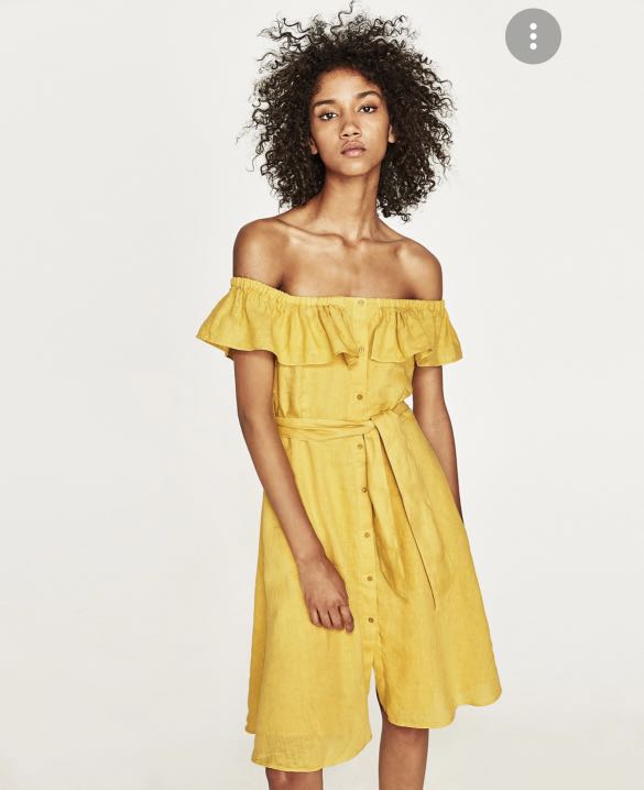 Zara yellow linen ruffle dress, Women's Fashion, Dresses & Sets ...