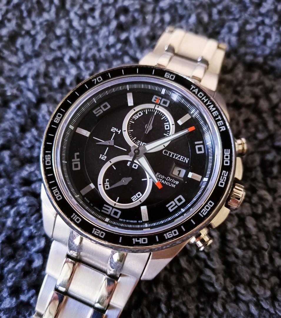 Citizen Titanium Solar Chronograph Sunburst Black Sports Watch, Men's ...
