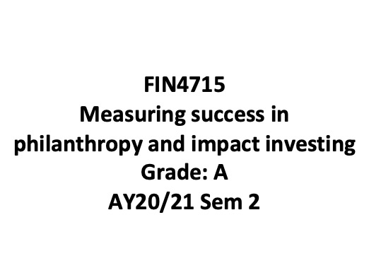 FIN4715 Measuring success in philanthropy and impact investing notes ...