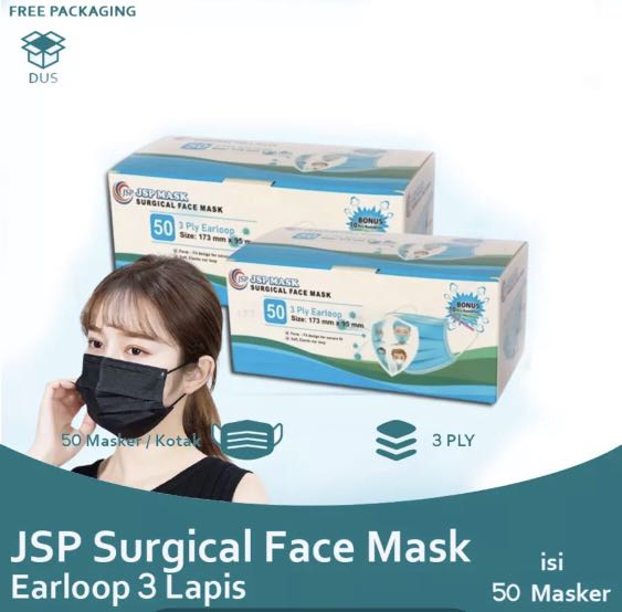 Masker Medis 3ply Surgical Ijin Kemenkes JSP Isi 50 pcs, Serba Serbi, Others di Carousell