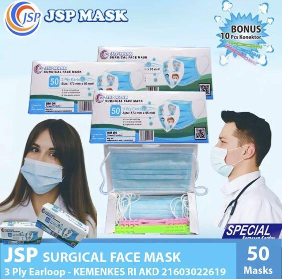 Masker Medis 3ply Surgical Ijin Kemenkes JSP Isi 50 pcs, Serba Serbi, Others di Carousell