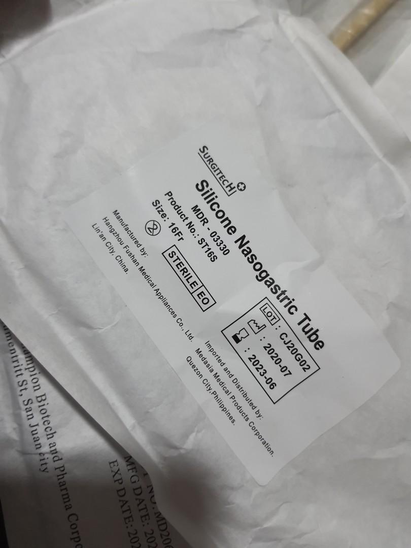 Silicone Nasogastric Tube (NGT) FR 16, Health & Nutrition, Medical ...