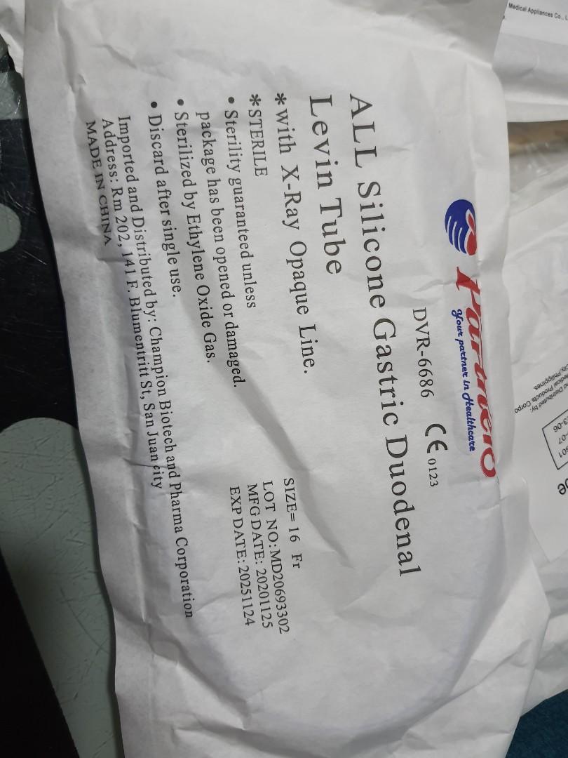 Silicone Nasogastric Tube (NGT) FR 16, Health & Nutrition, Medical ...