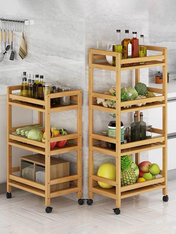 Movable bamboo shelf with rollers for kitchen/ living room/ toilets ...